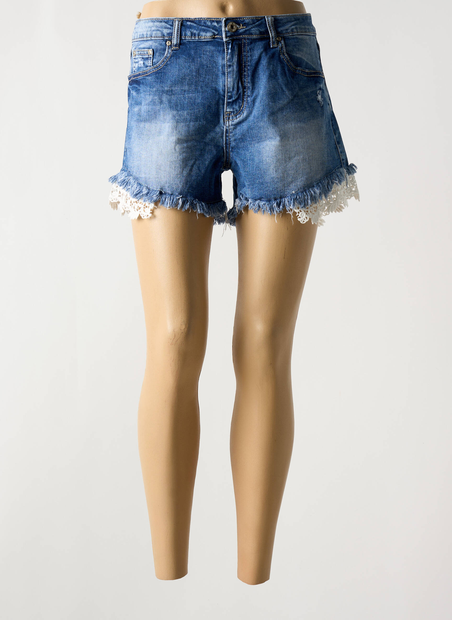 Short Fermeture Zippée Sous Rabat Boutonné Bleu Place Du Jour Femme ...