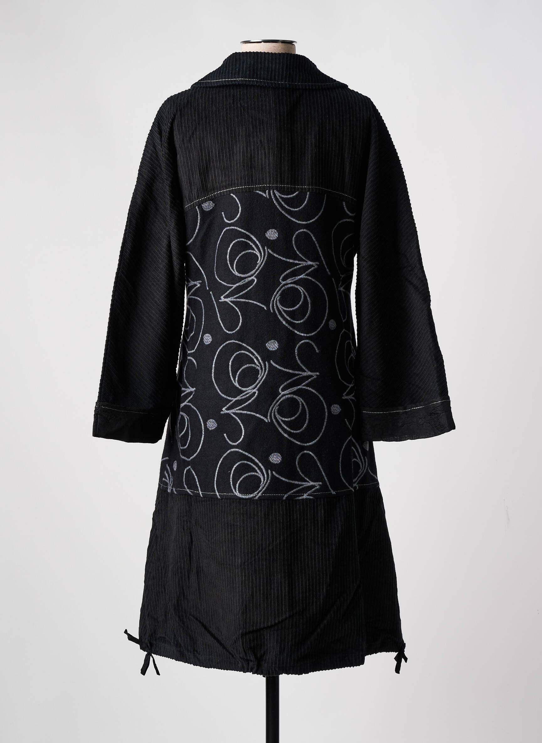 Manteau Long Coupe Cintrée Noir Nid D'abeille Femme - 2661368-noir00 | Modz